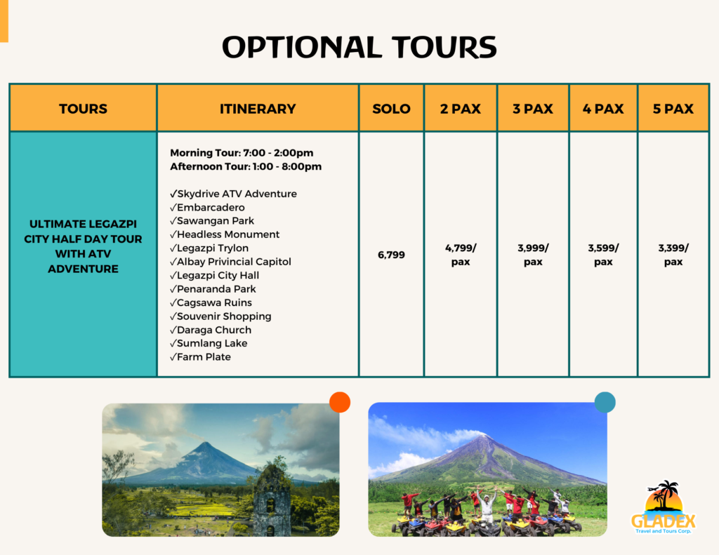 3D2N LEGAZPI PACKAGE 2: WHOLE DAY ALBAY BICOL TOUR WITH MAYON SKYLINE – Gladex Travel and Tours ...