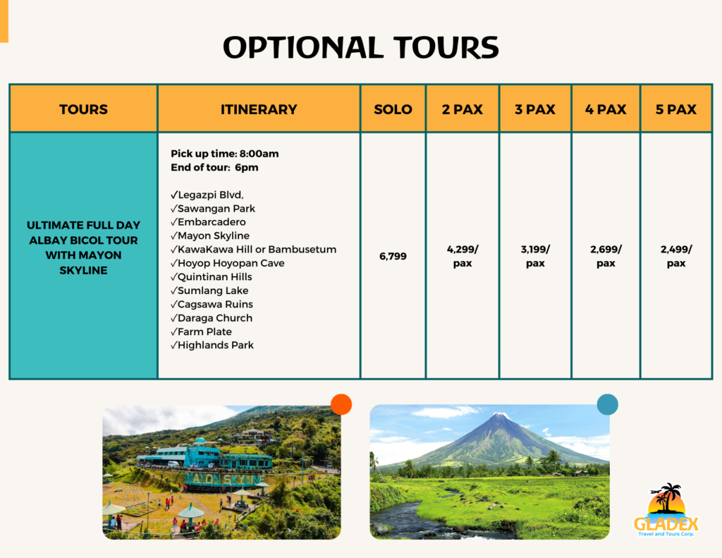 3D2N LEGAZPI PACKAGE 2: WHOLE DAY ALBAY BICOL TOUR WITH MAYON SKYLINE – Gladex Travel and Tours ...